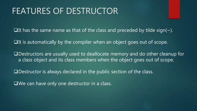 Constructors and destructors | PPTX | Programming Languages | Computing