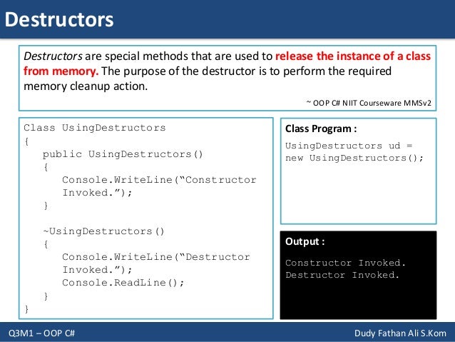 Object Oriented Programming Constructors And Destructors