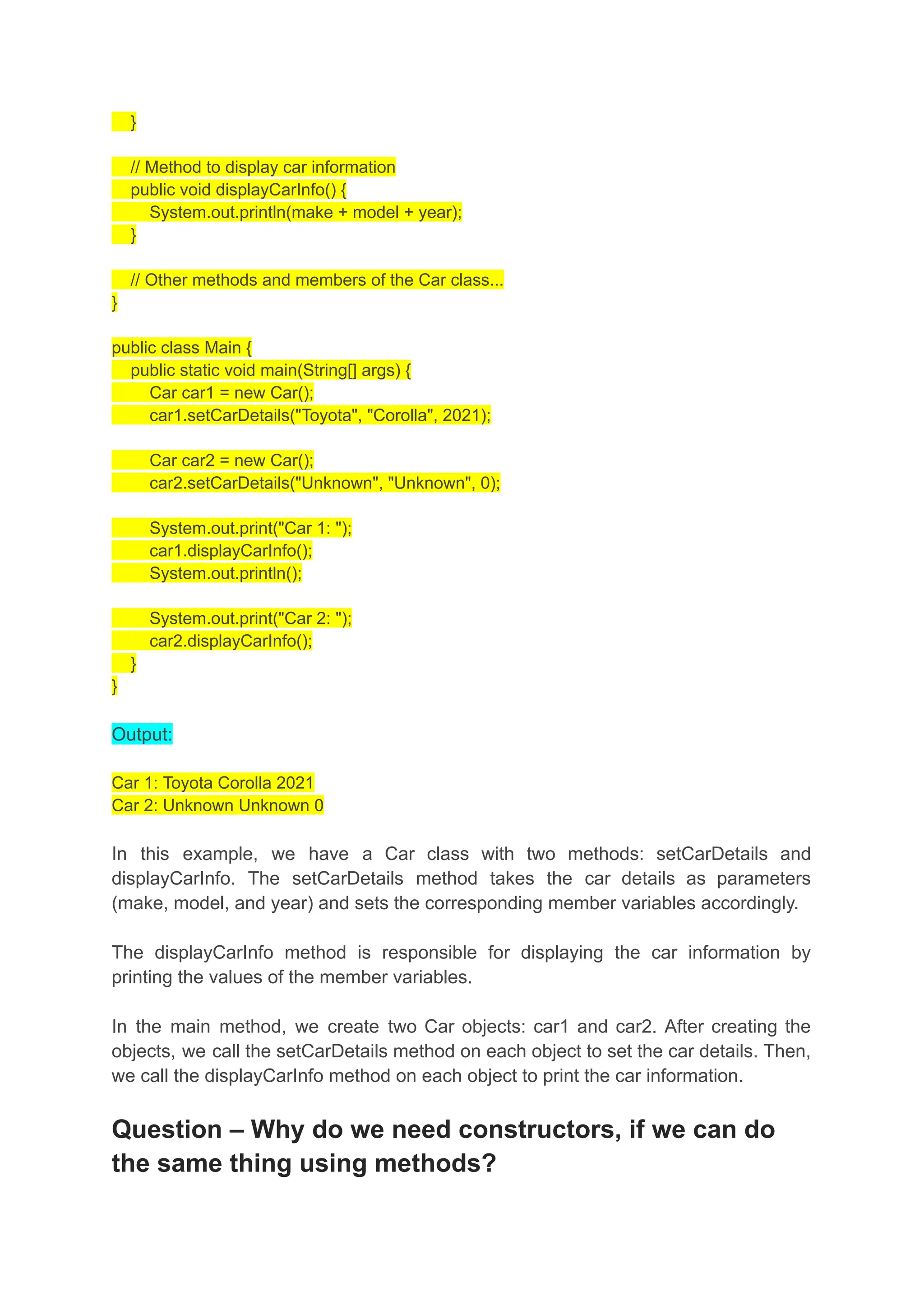 Constructors In Java Unveiling Object Creation Pdf