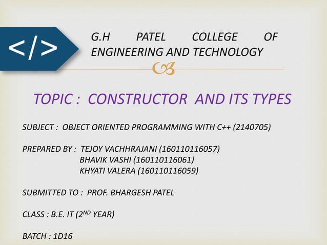 Types of Constructor in C++ | PPTX | Programming Languages | Computing