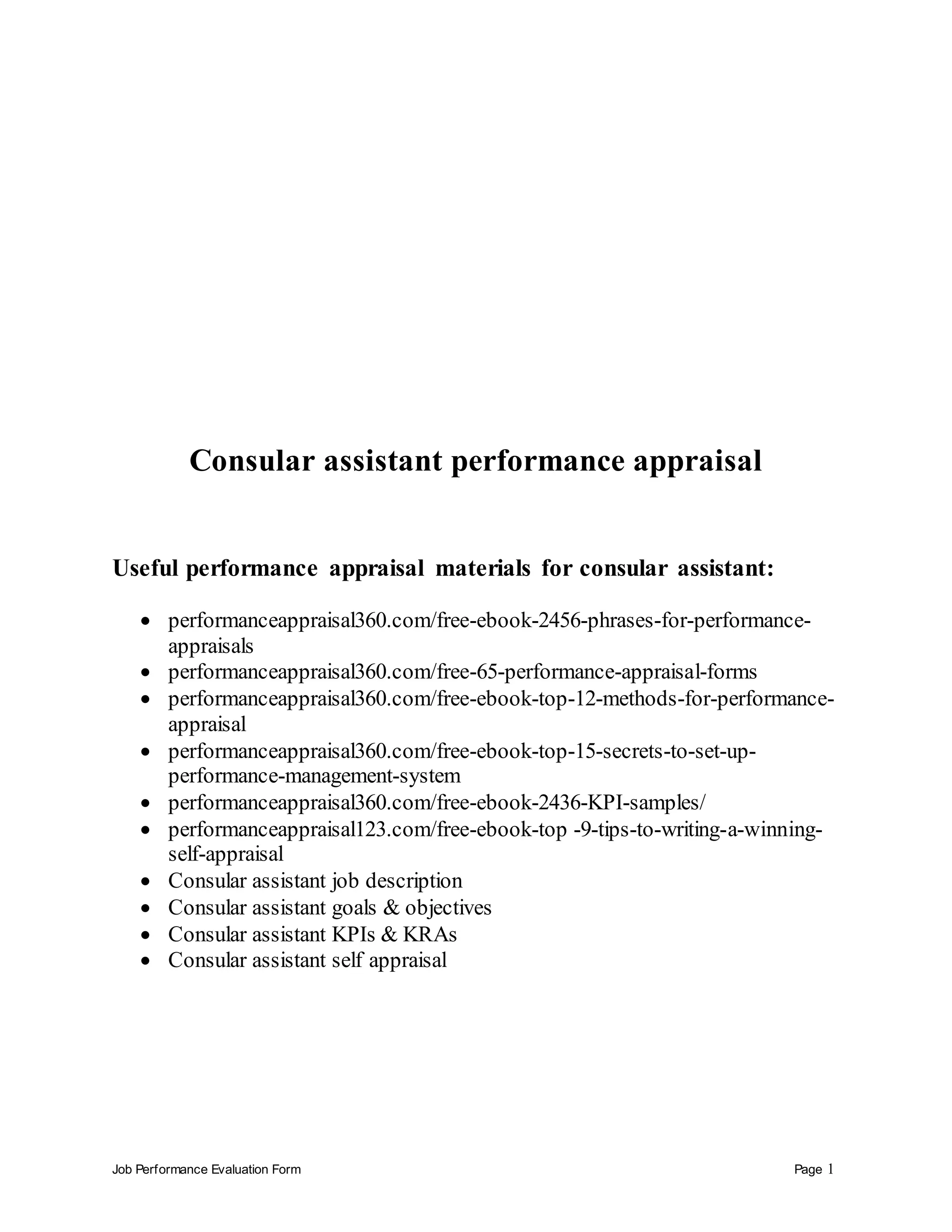 Consular assistant performance appraisal | PDF