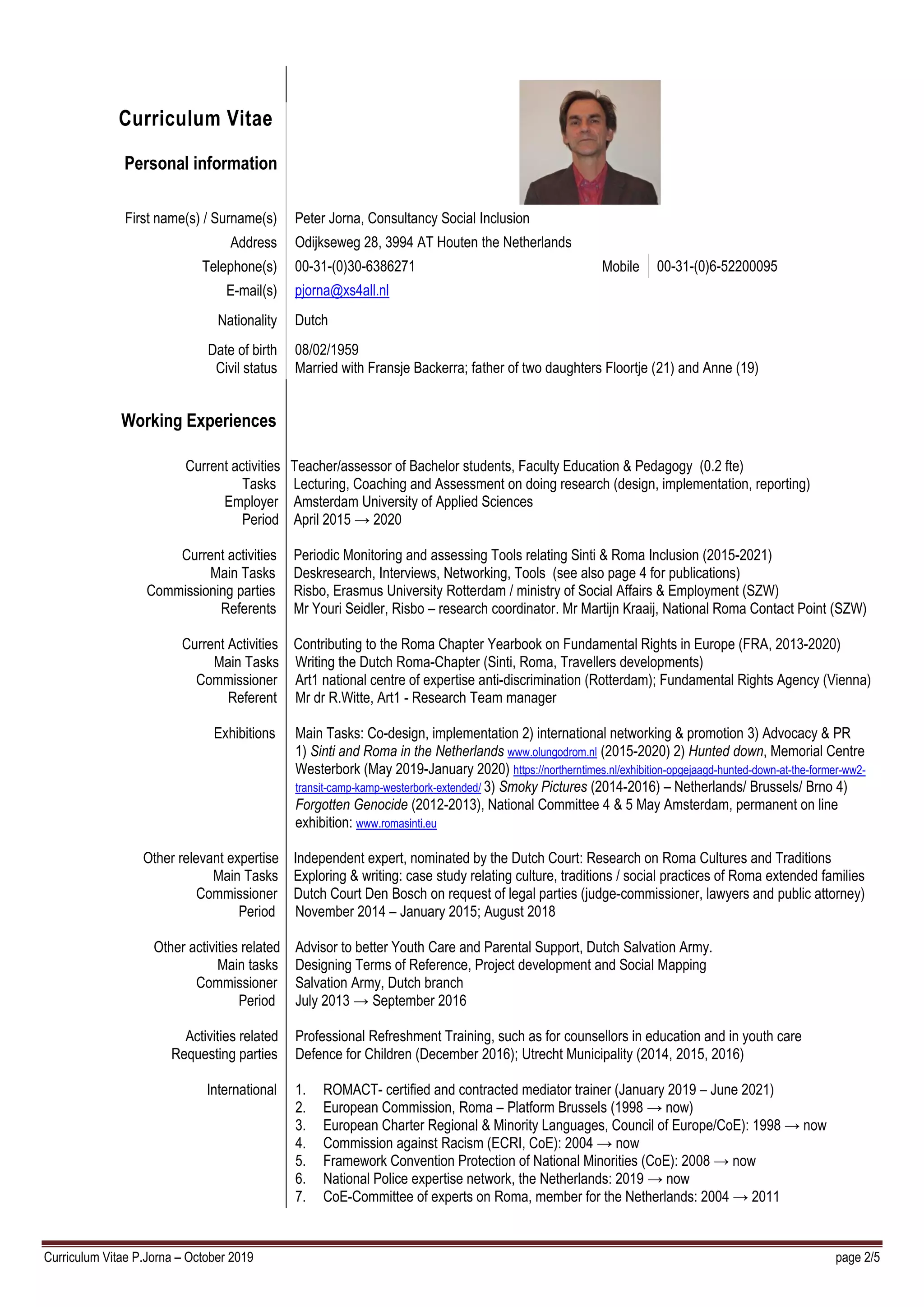 Consultancy social inclusion nl peter jorna europass cv update october ...