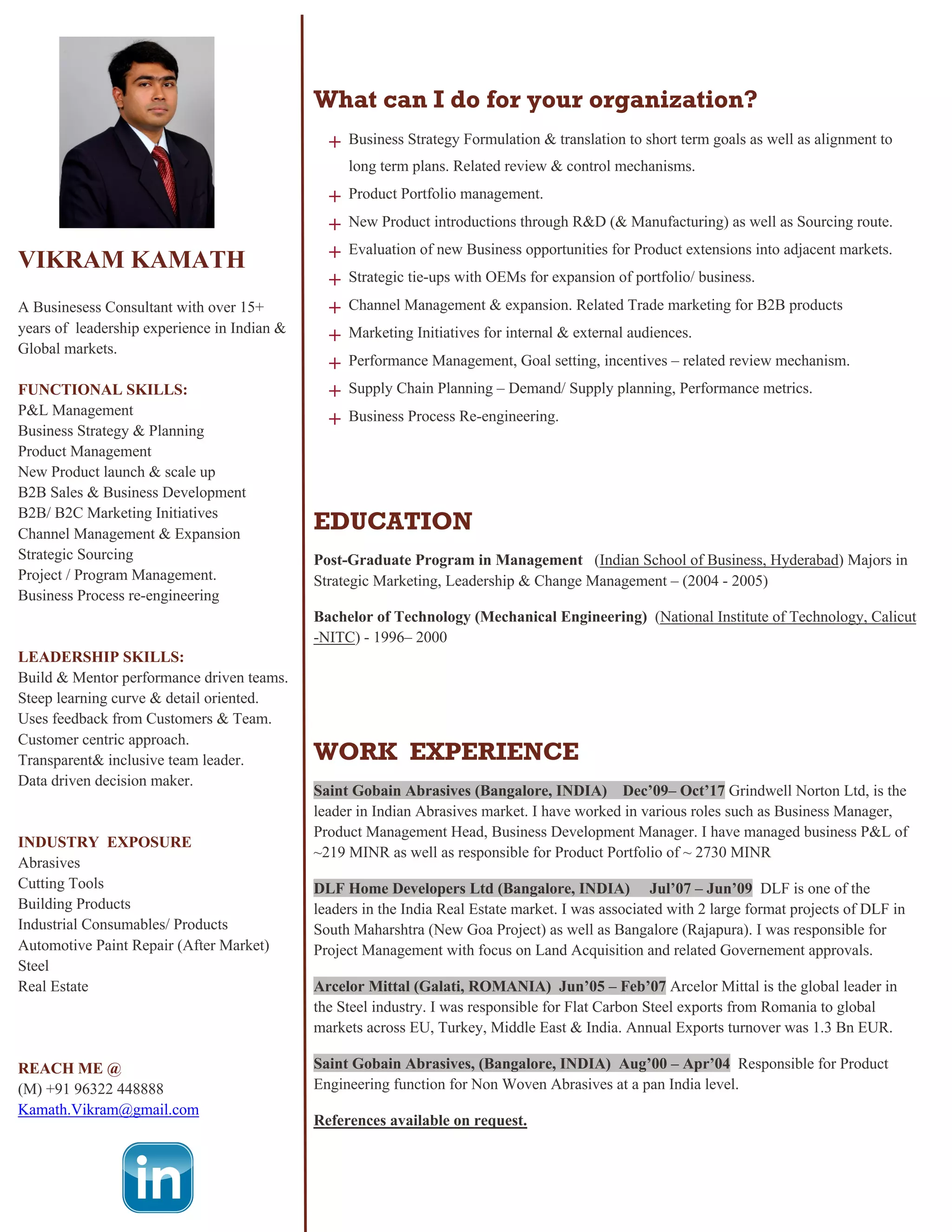 Consultant Profile - Vikram Kamath | PDF