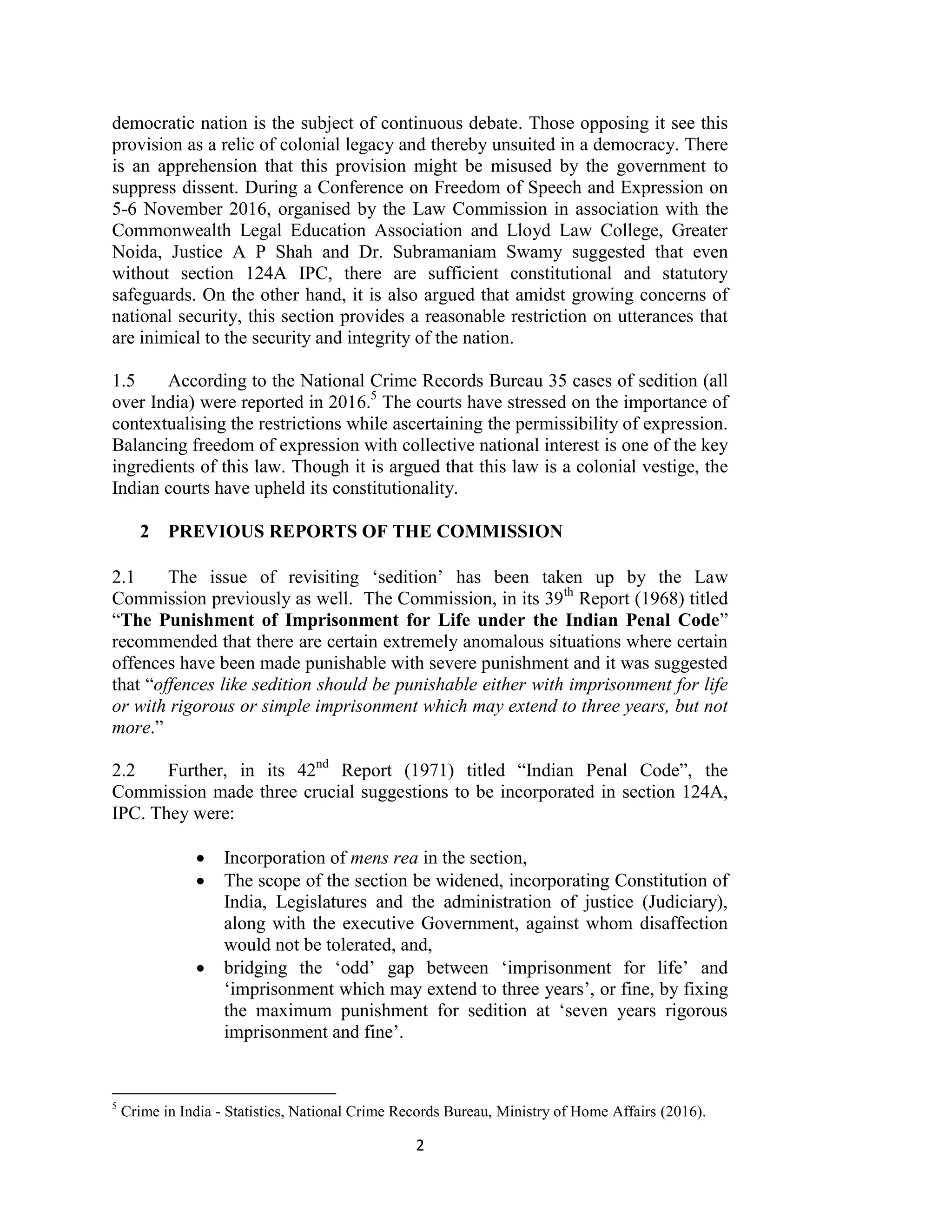 CONSULTATION PAPER ON SEDITION-30.08.2018