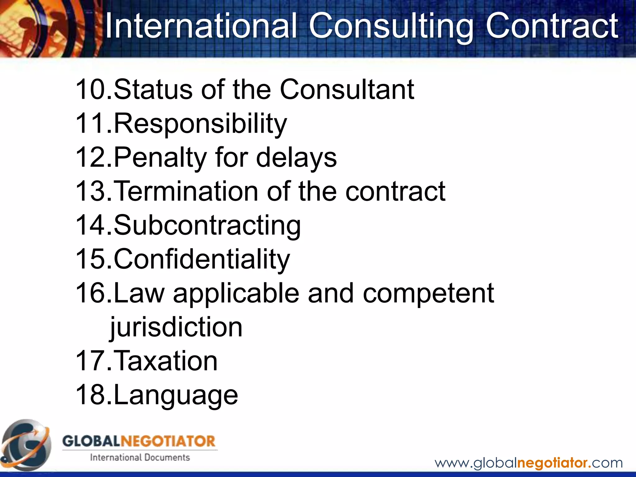 INTERNATIONAL CONSULTING CONTRACT - Contract Template and Sample | PDF ...