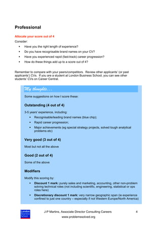 Consulting CV Scoring Self Assessment Guide 26 02 10 | PDF