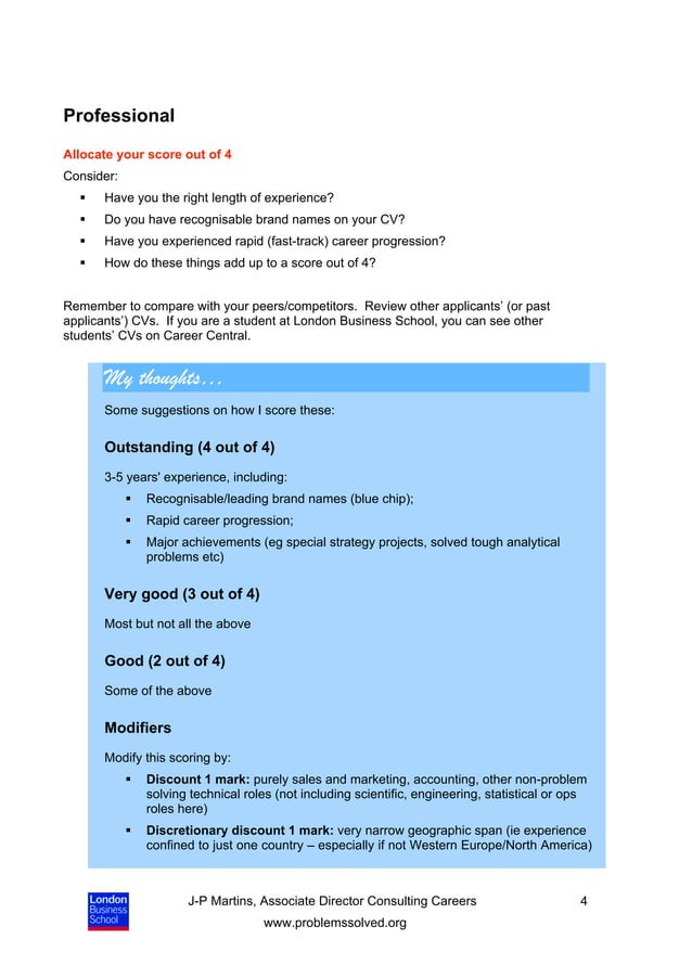 Consulting CV Scoring Self Assessment Guide 26 02 10 | PDF