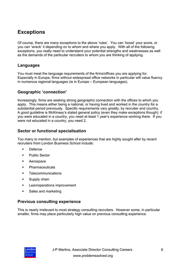 Consulting CV Scoring Self Assessment Guide 26 02 10 | PDF