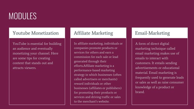 Modules in digital marketing | PPT