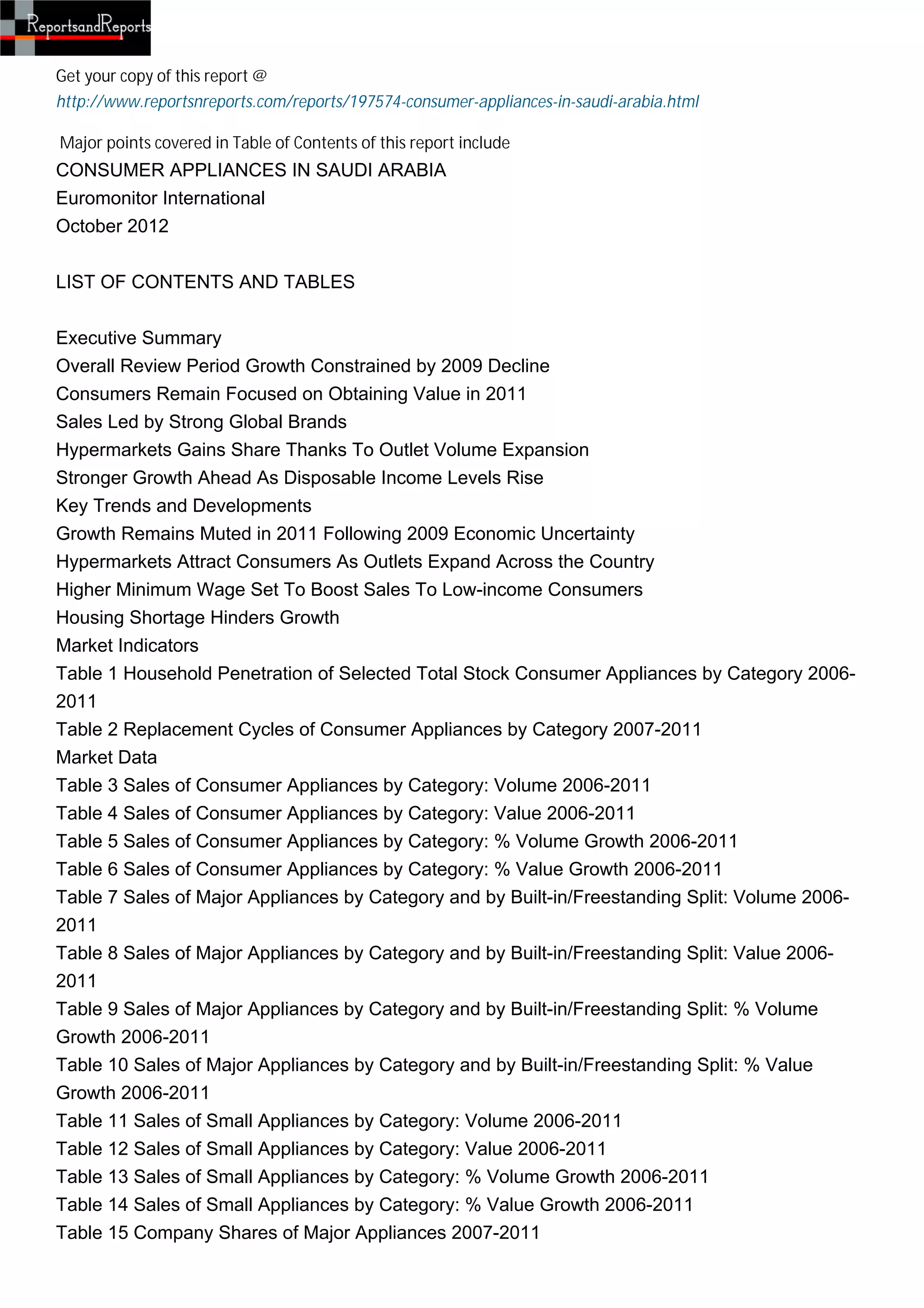 Consumer Appliances in Saudi Arabia | PDF