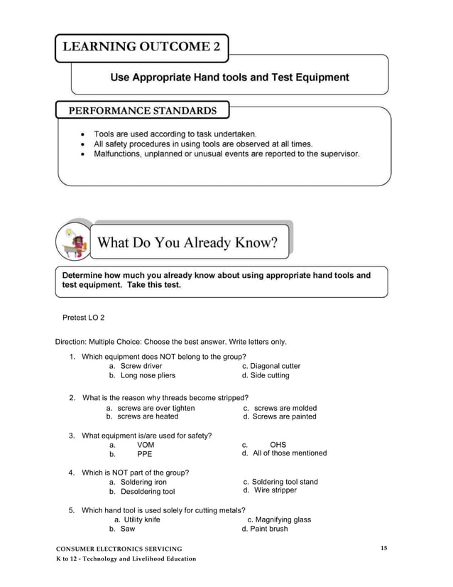 Consumer electronics-servicing-learning-module | PDF | Educational Assessment | Education