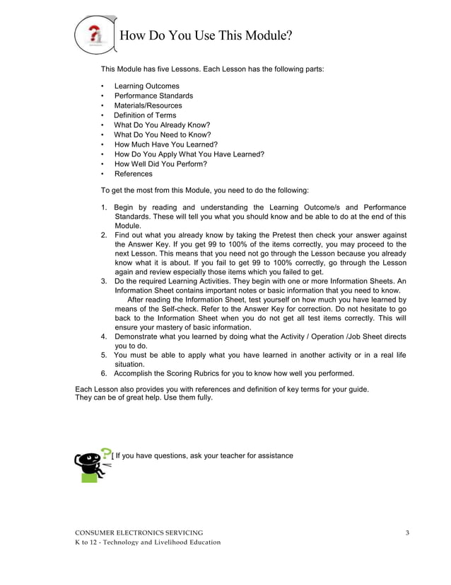 Consumer electronics-servicing-learning-module | PDF | Educational Assessment | Education