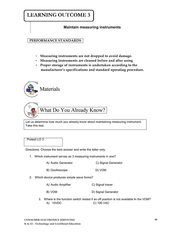 Consumer electronics-servicing-learning-module | PDF | Educational Assessment | Education