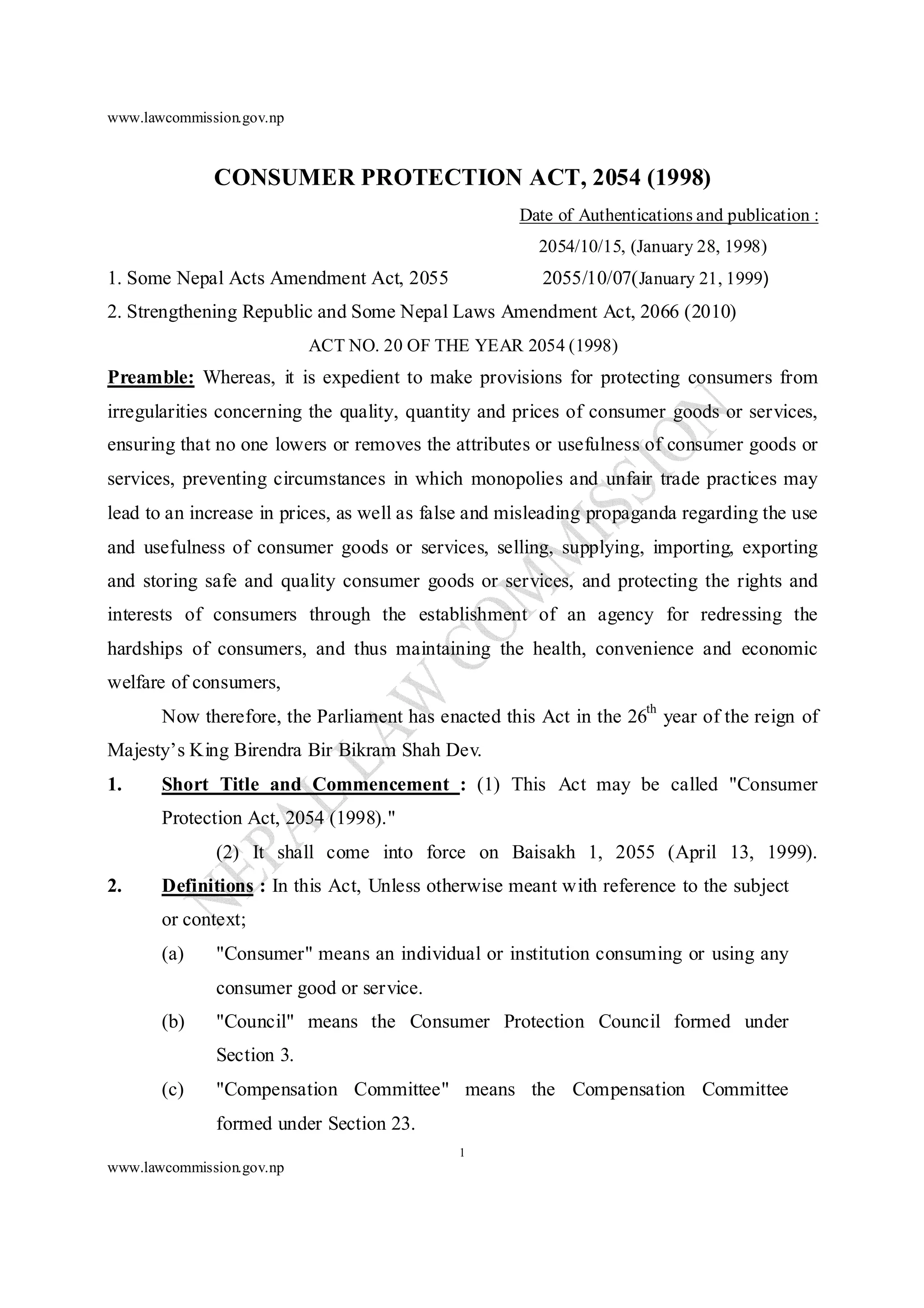 CONSUMER PROTECTION ACT 2054 | PDF