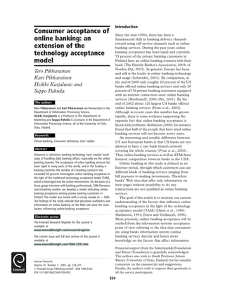 Consumer acceptance of online banking an extension of the technology ...