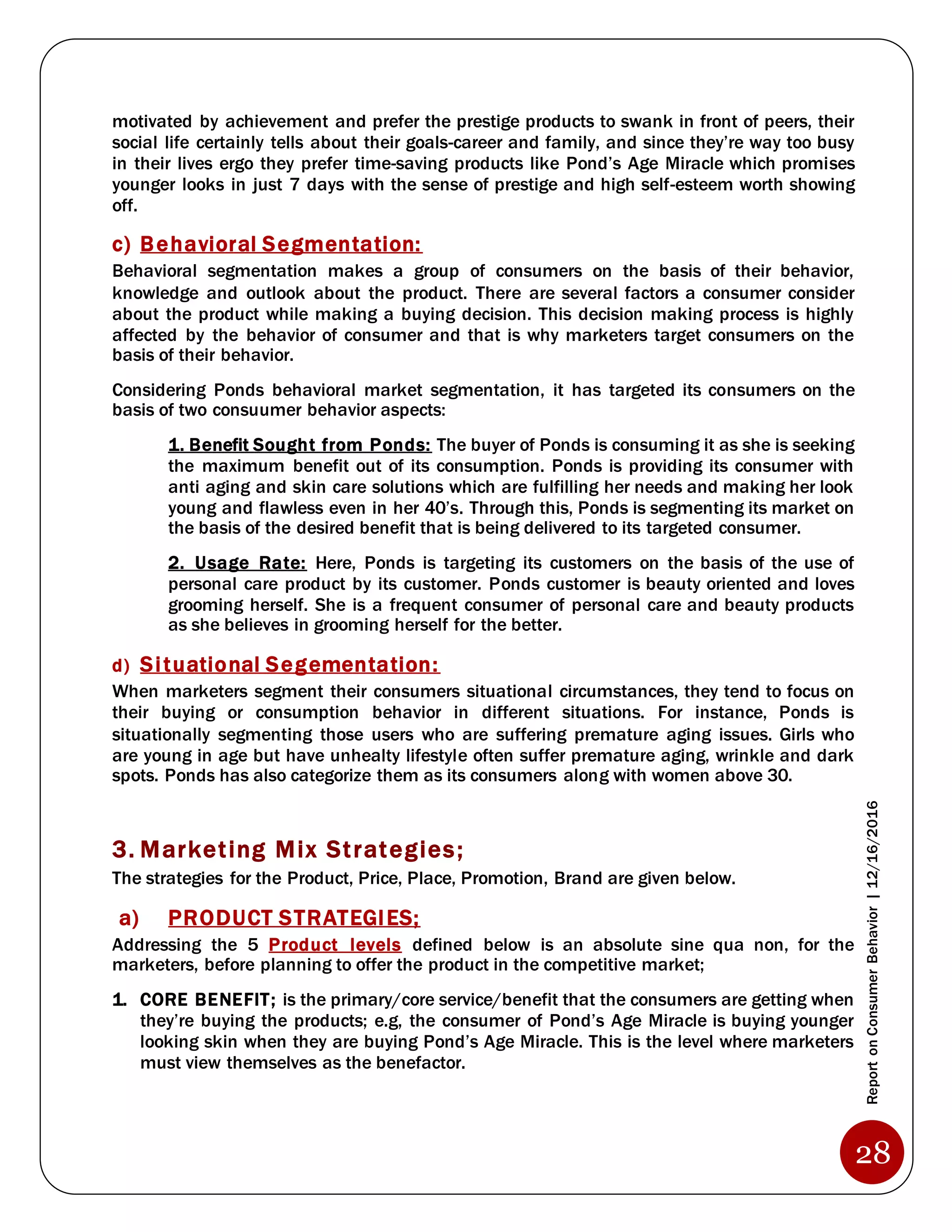 Consumer behavior report on Pond's Age Miracle | DOCX