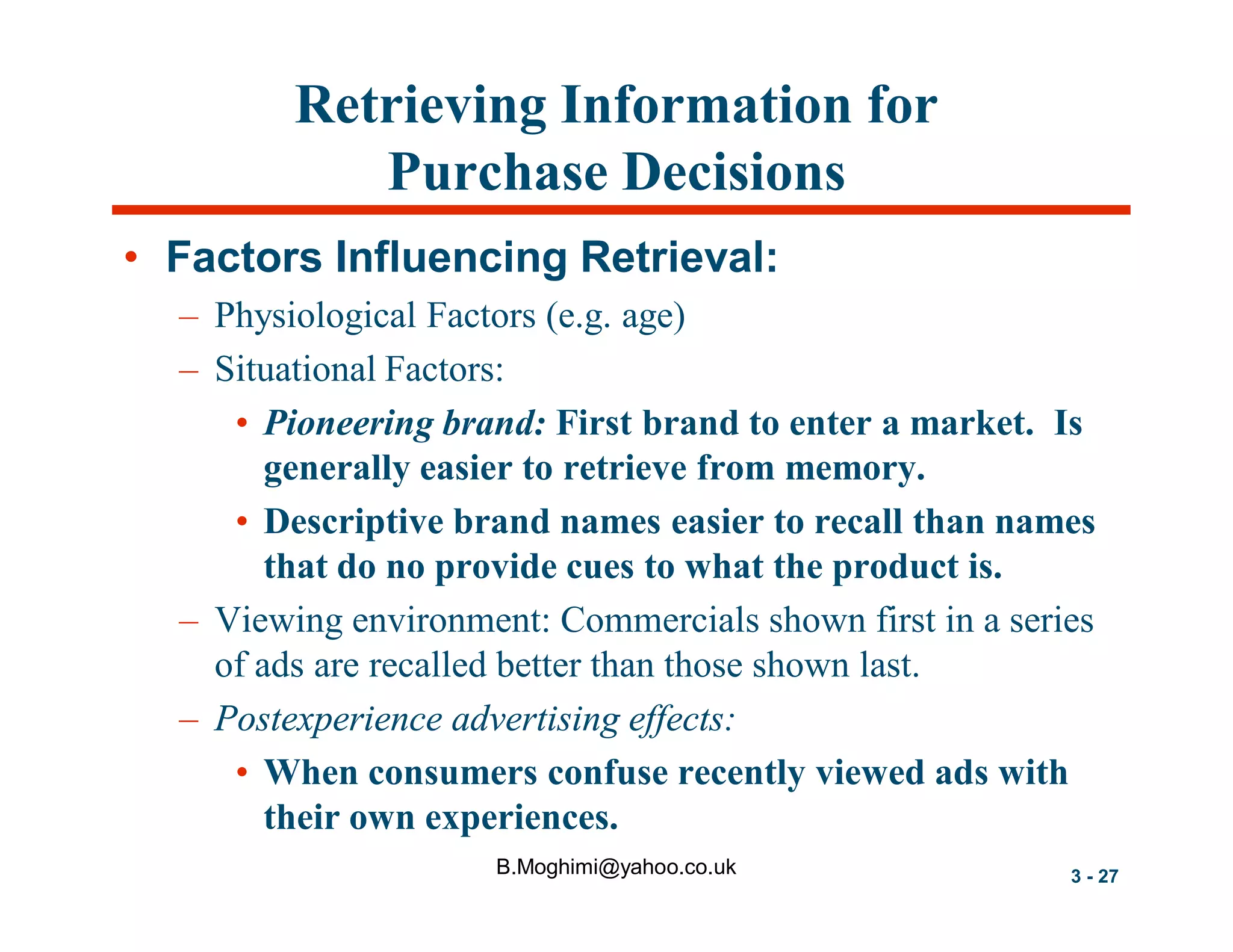 Consumer Behavior chapter 03 Learning and Memory theories Moghimi | PDF
