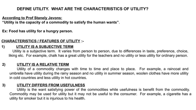 Utility and its Types. Law of DMU with Assumptions | PPTX
