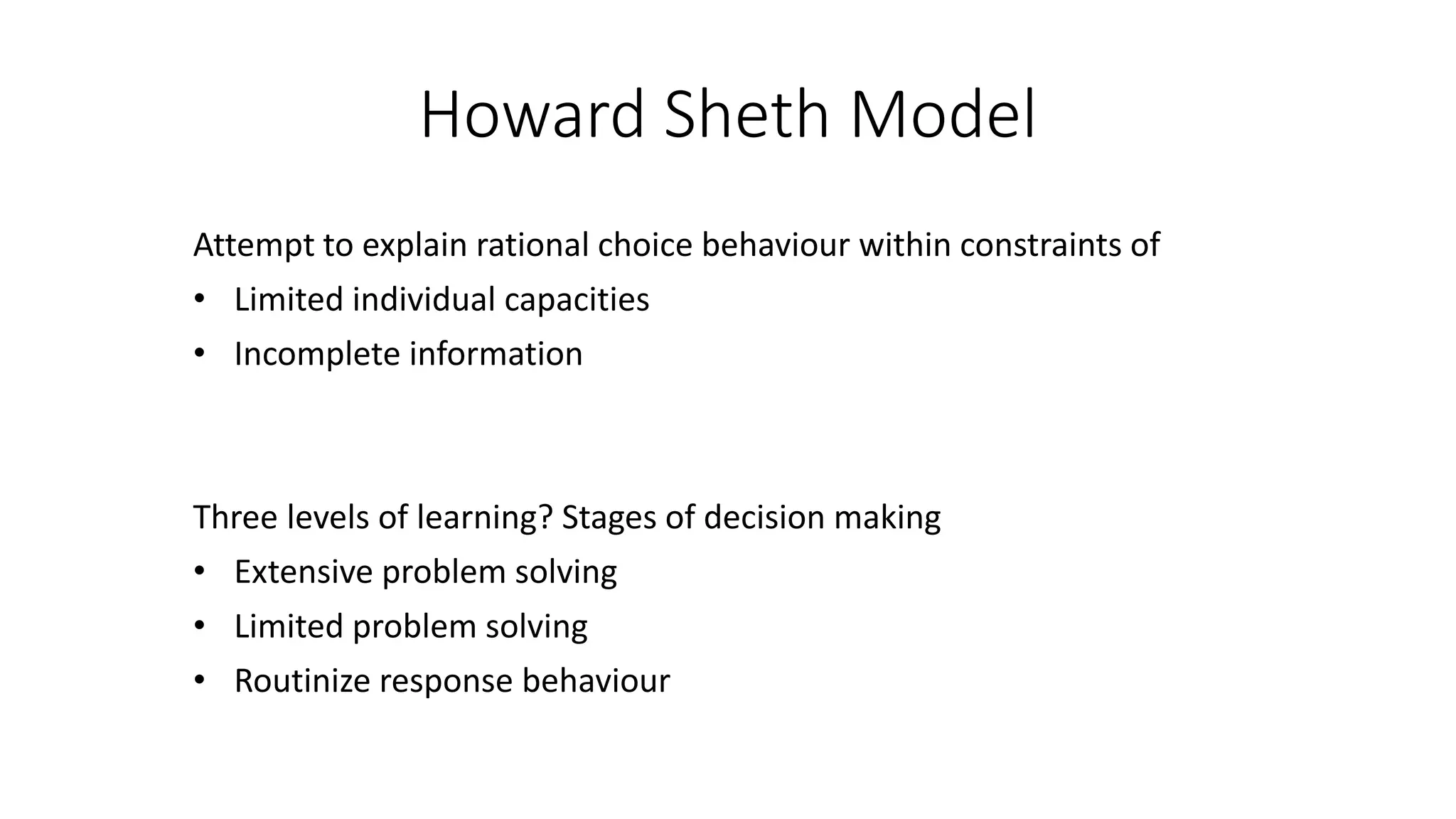 Consumer Behavior - Howard Sheth Model | PPTX