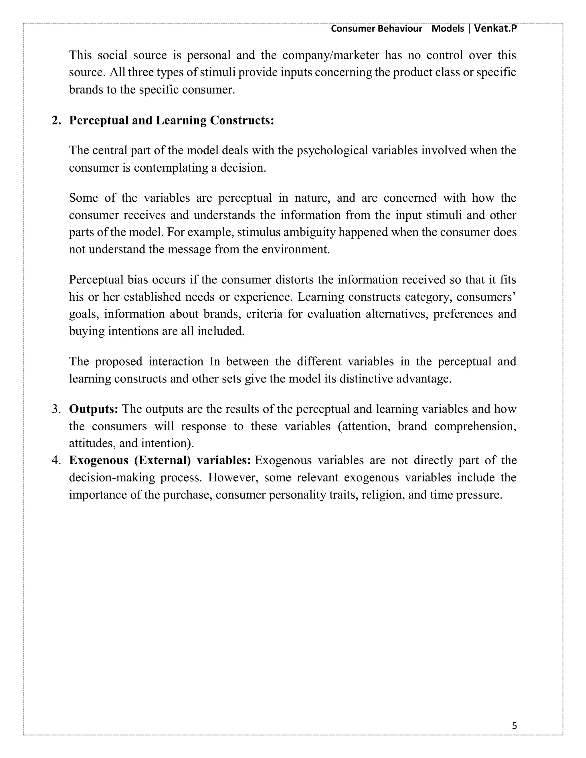 Consumer Behaviour Models_E Notes | PDF