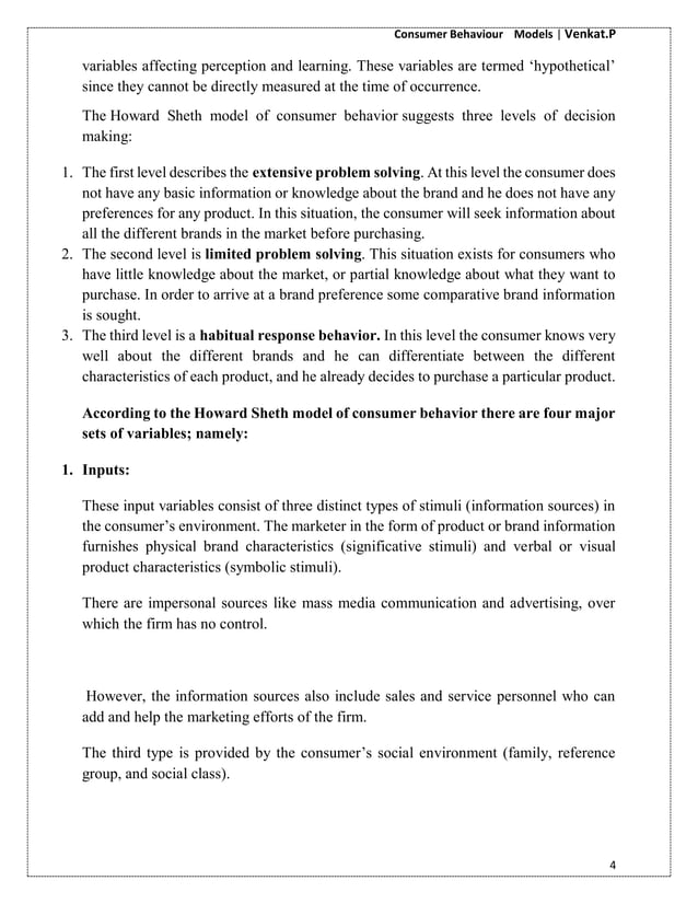 Consumer Behaviour Models_E Notes | PDF