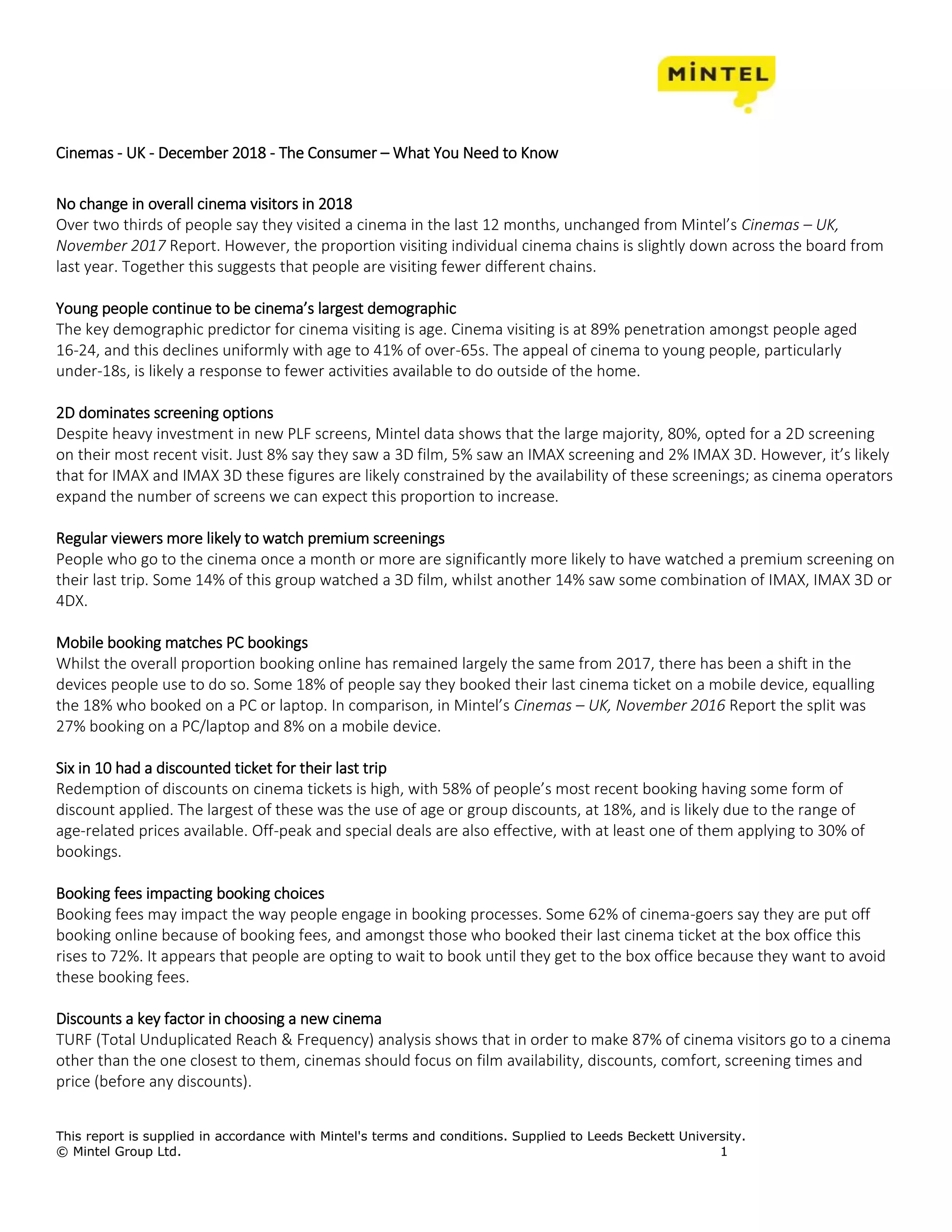 Consumer behaviour UK cinema Mintel 2018 | PDF