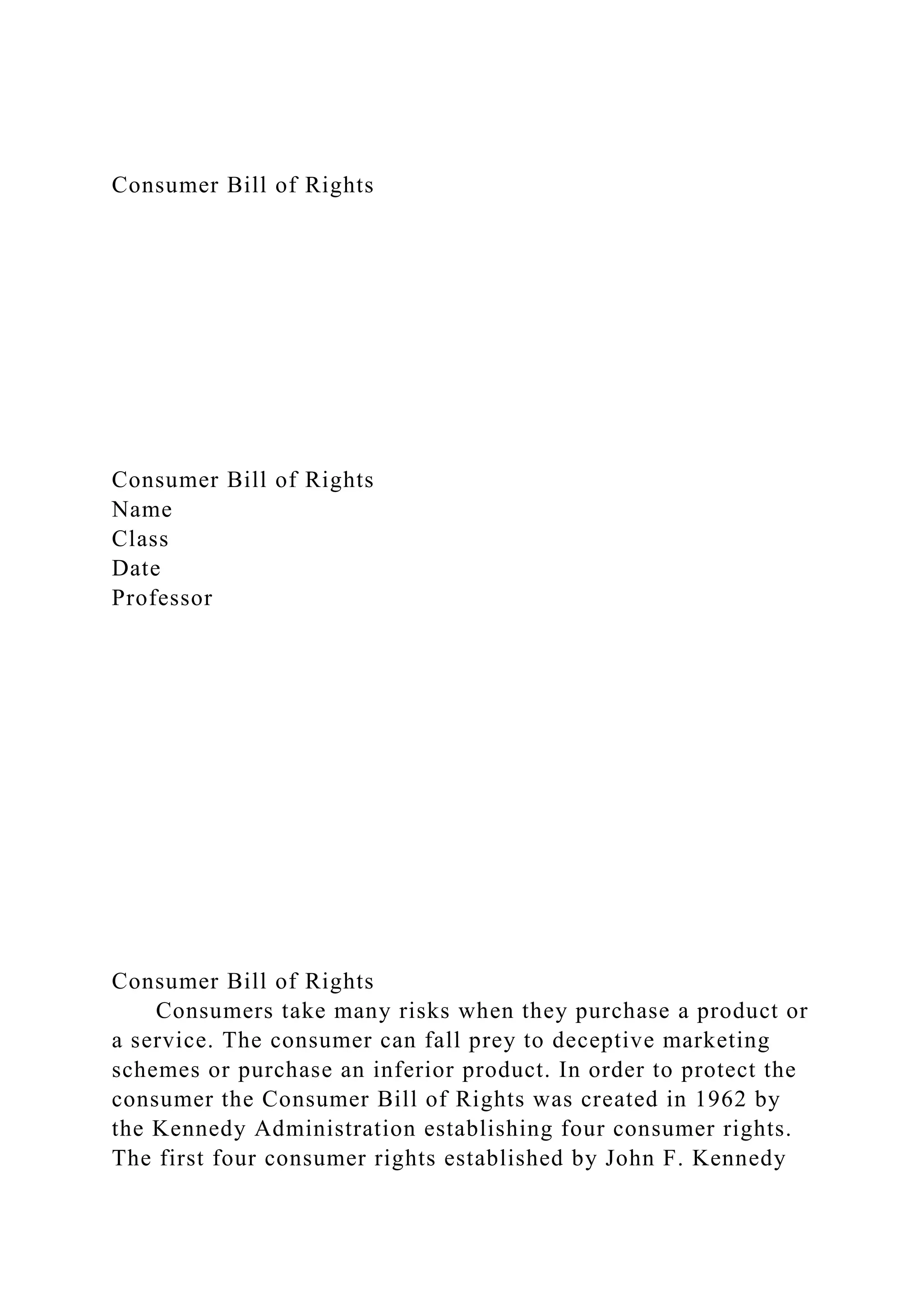 Consumer Bill of Rights Consumer Bill .docx