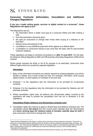 Consumer Contracts Regulations 2013 - a Guidance Note by Brian Miller ...