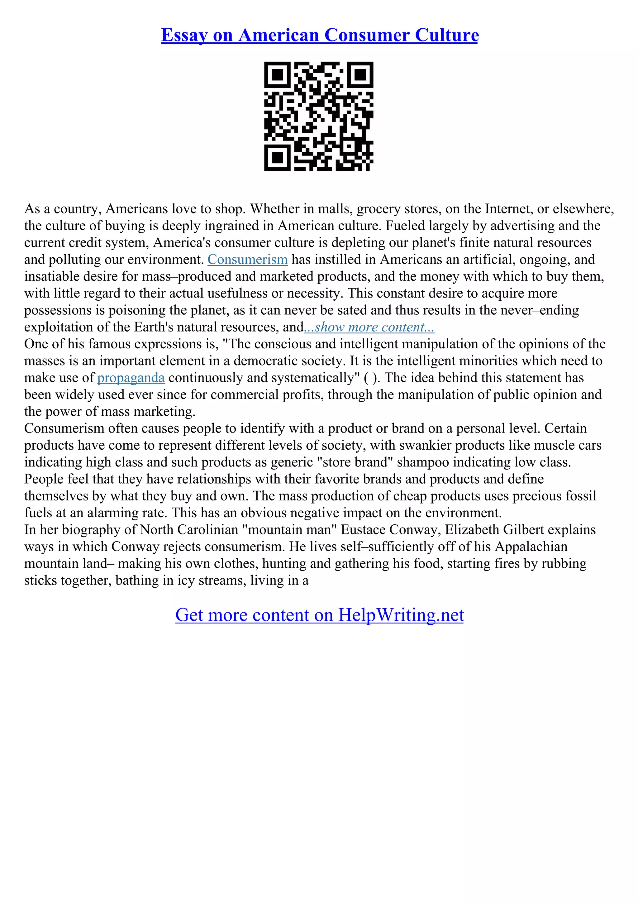 Consumer Culture Essay | PDF