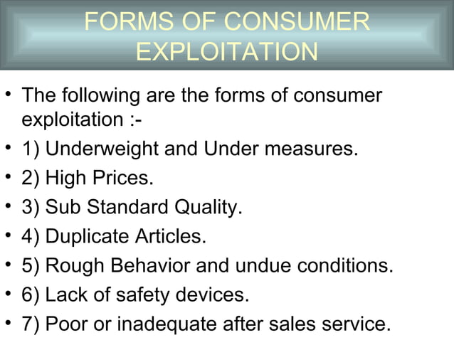 Consumer exploitation | PPT | Consumer Issues | Business
