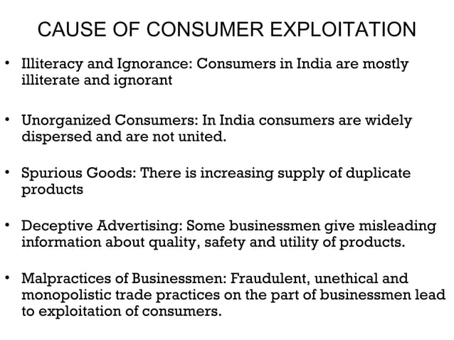 Consumer exploitation | PPT | Consumer Issues | Business