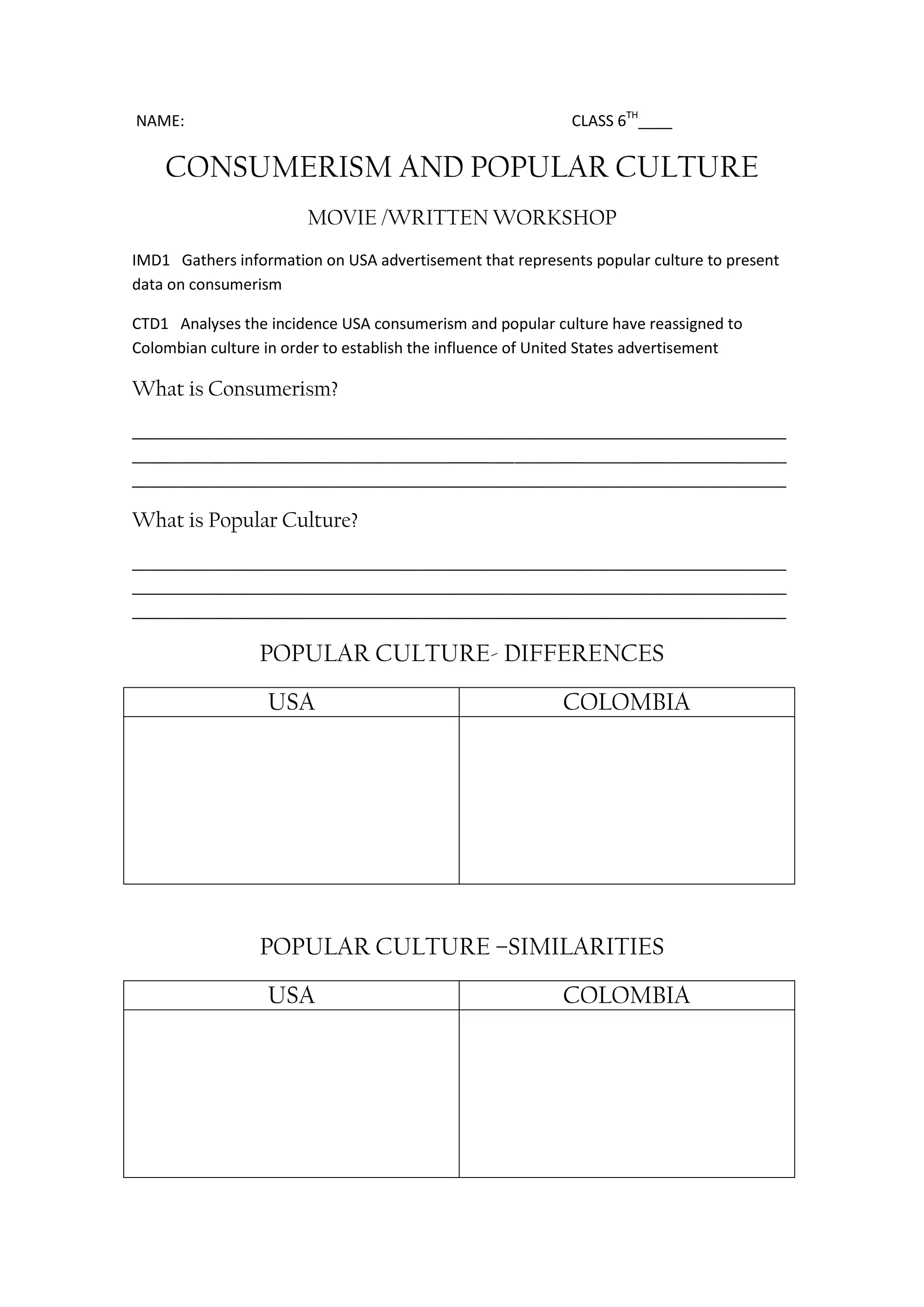 6th grade ww Consumerism | PDF