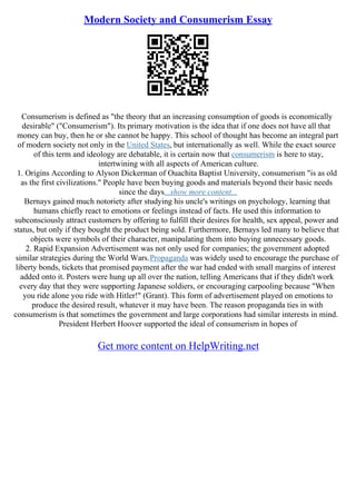 Consumerism Essay | PDF