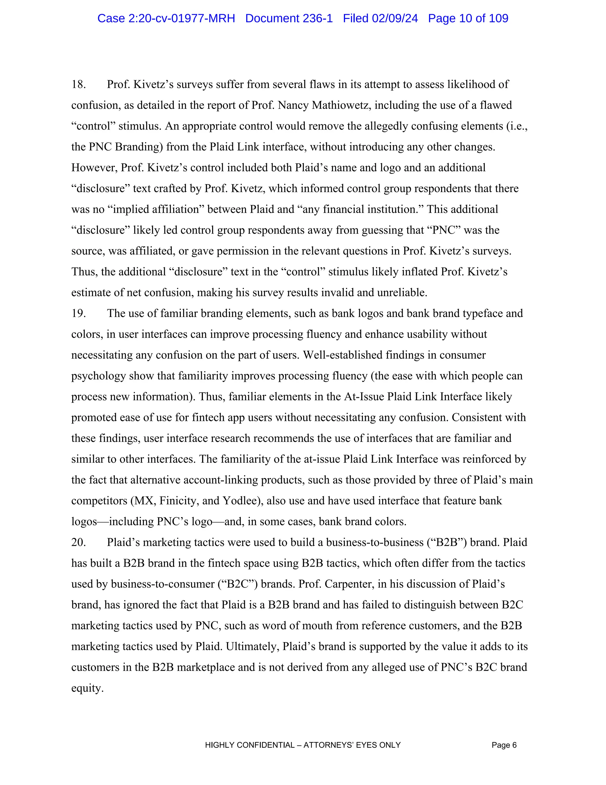 Consumer Journey Expert Opinion in PNC v. Plaid | PDF