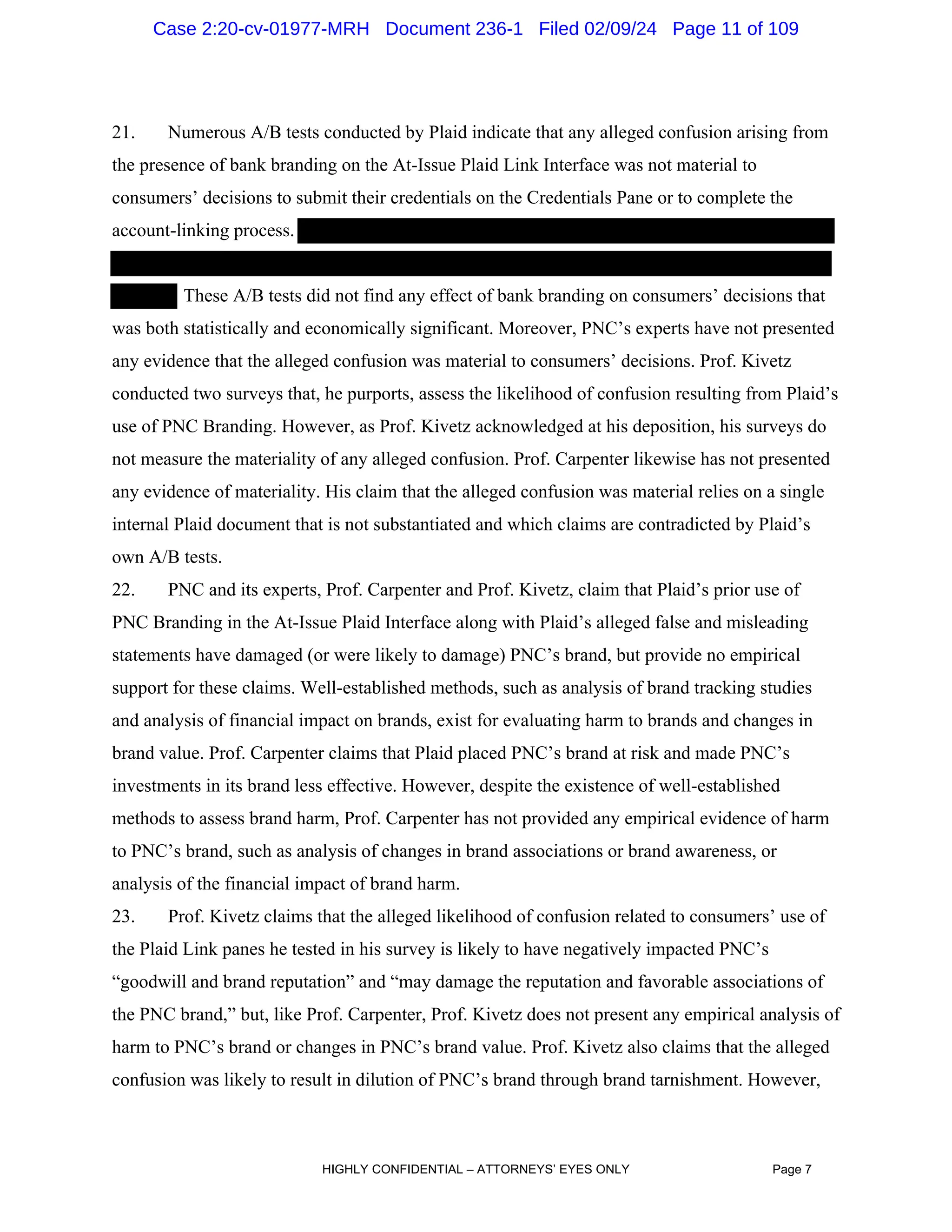 Consumer Journey Expert Opinion in PNC v. Plaid | PDF