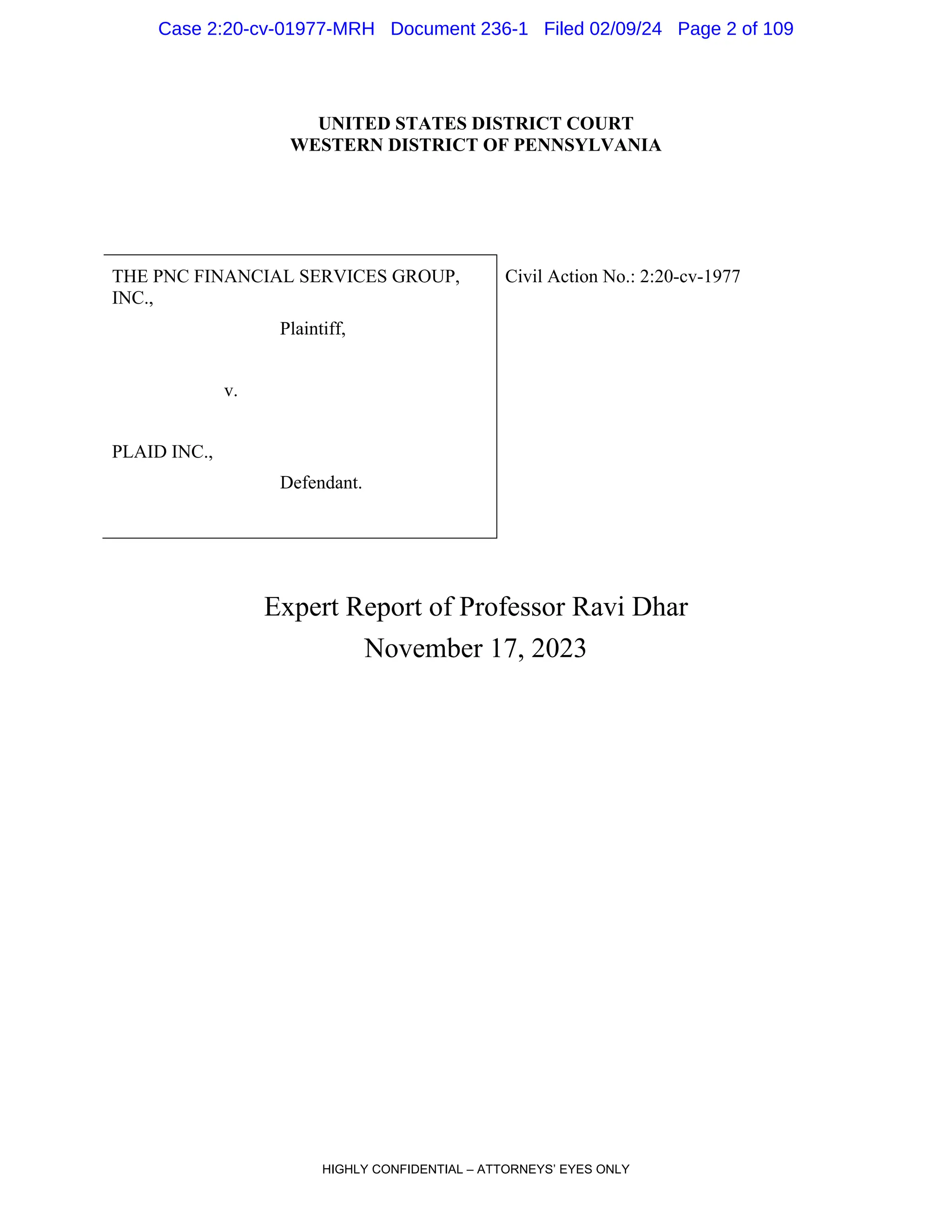 Consumer Journey Expert Opinion in PNC v. Plaid | PDF