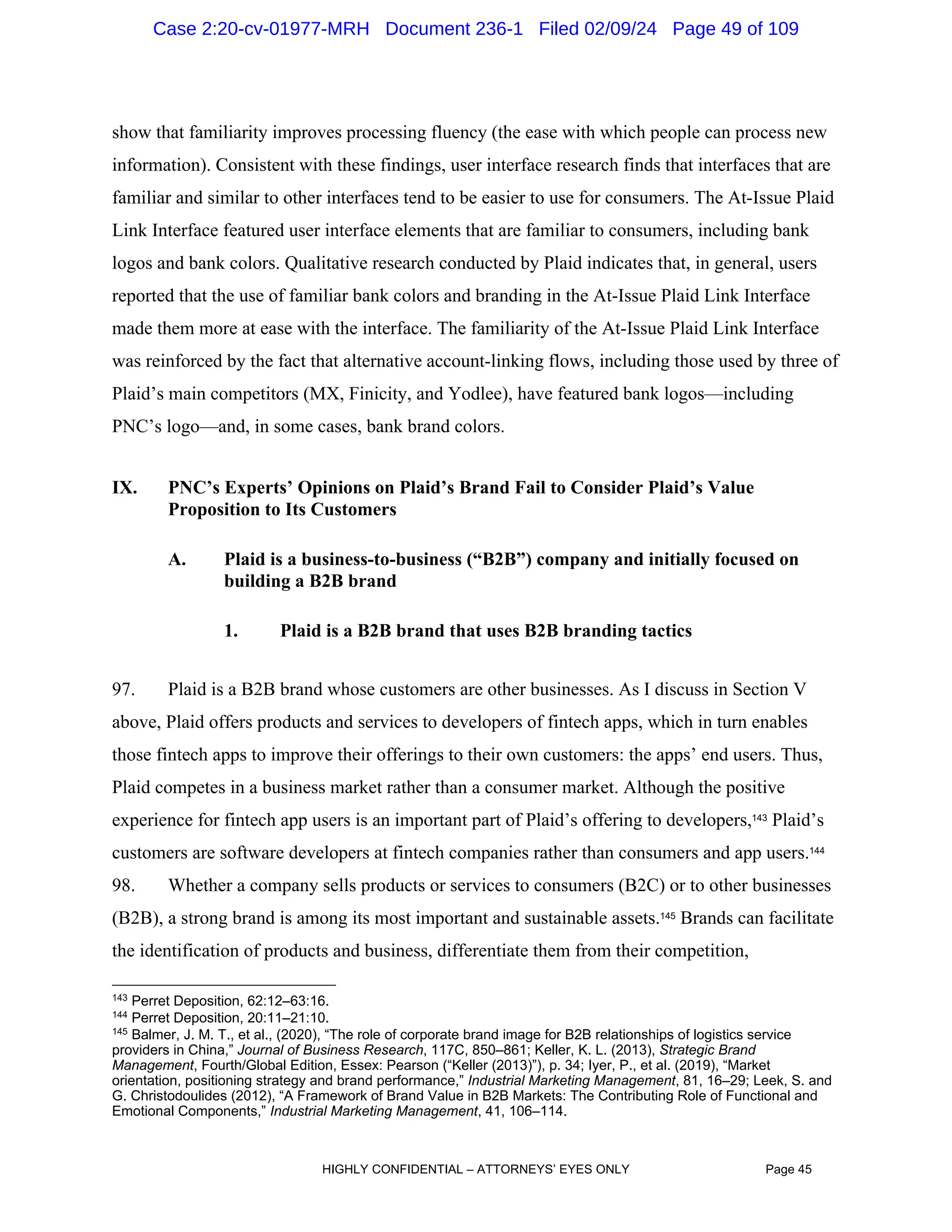Consumer Journey Expert Opinion in PNC v. Plaid | PDF