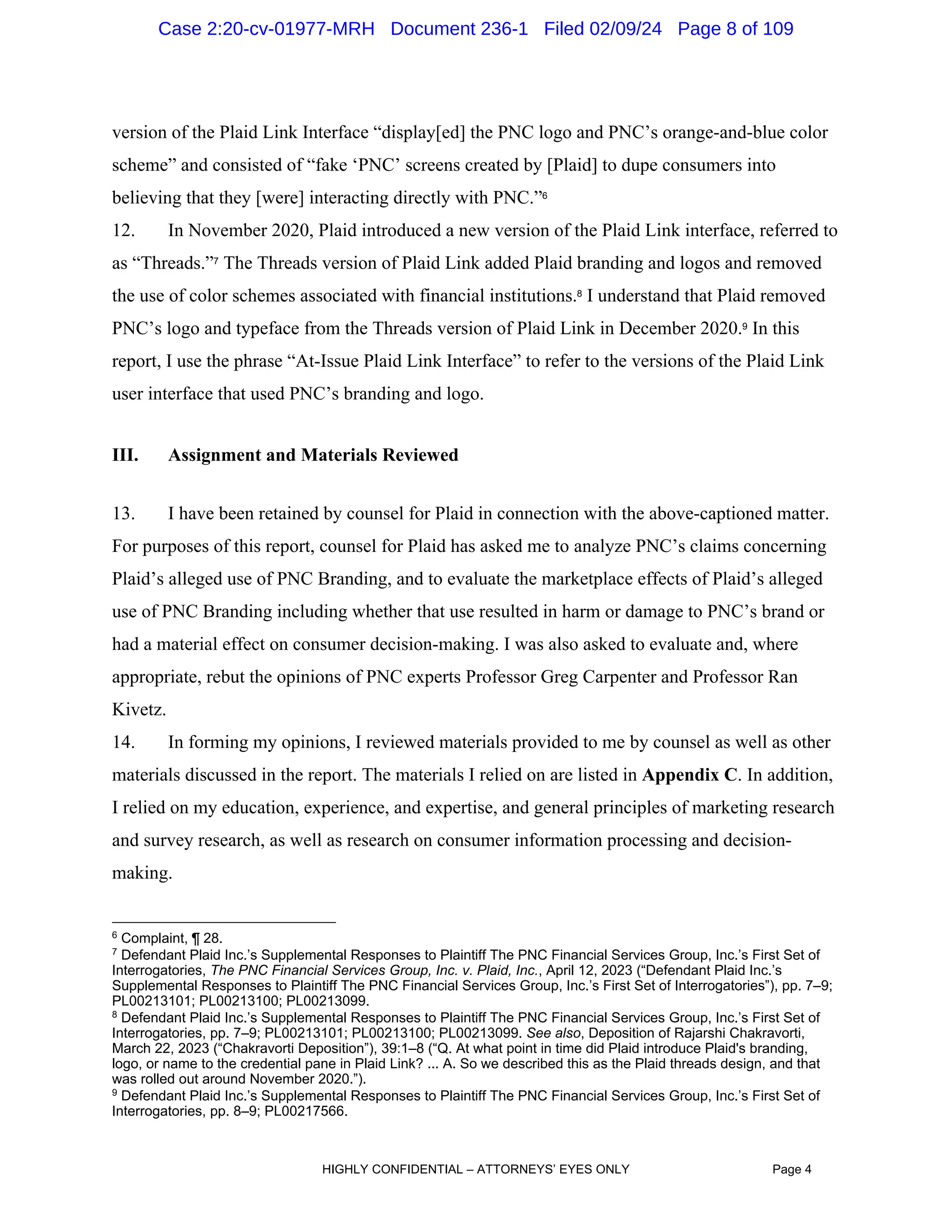 Consumer Journey Expert Opinion in PNC v. Plaid | PDF