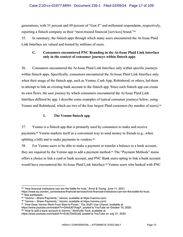 Consumer Journey Expert Opinion in PNC v. Plaid | PDF