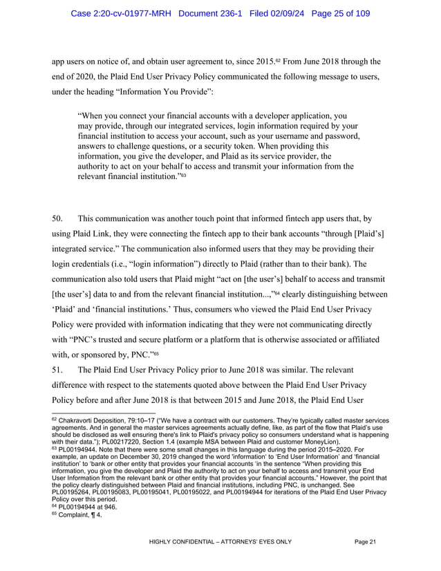 Consumer Journey Expert Opinion in PNC v. Plaid | PDF