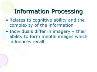 Consumer learning, memory and involvement | PPT