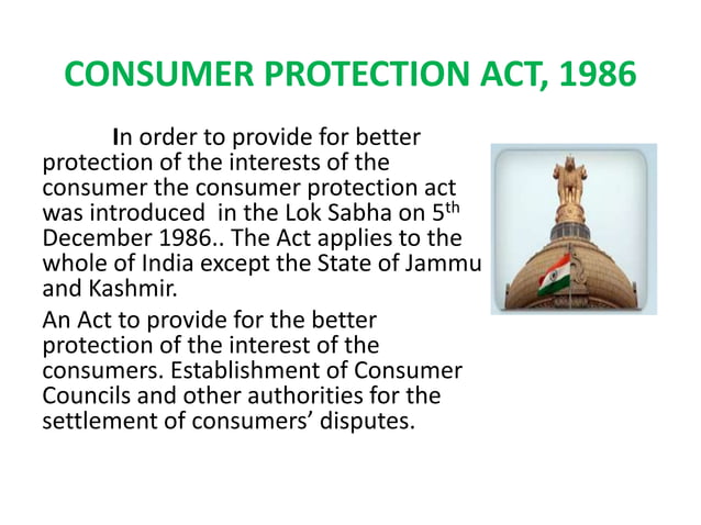 Consumer protection act 1986 | PPTX | Consumer Issues | Business