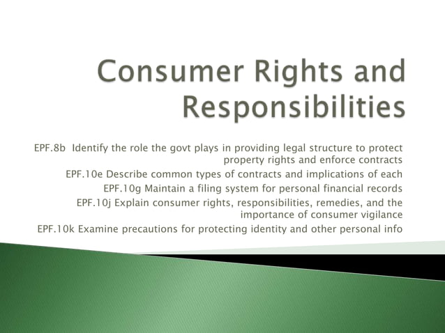 Consumer rights and responsibilities | PPTX | Financial Regulation ...