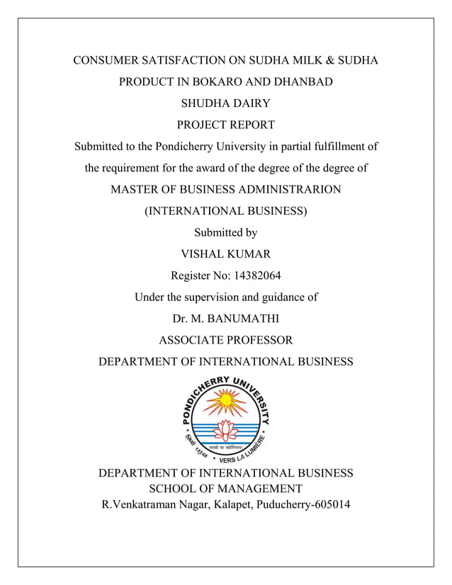 Consumer satisfaction on sudha milk and Product | PDF