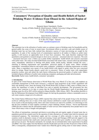 Consumers’ perception of quality and health beliefs of sachet drinking ...