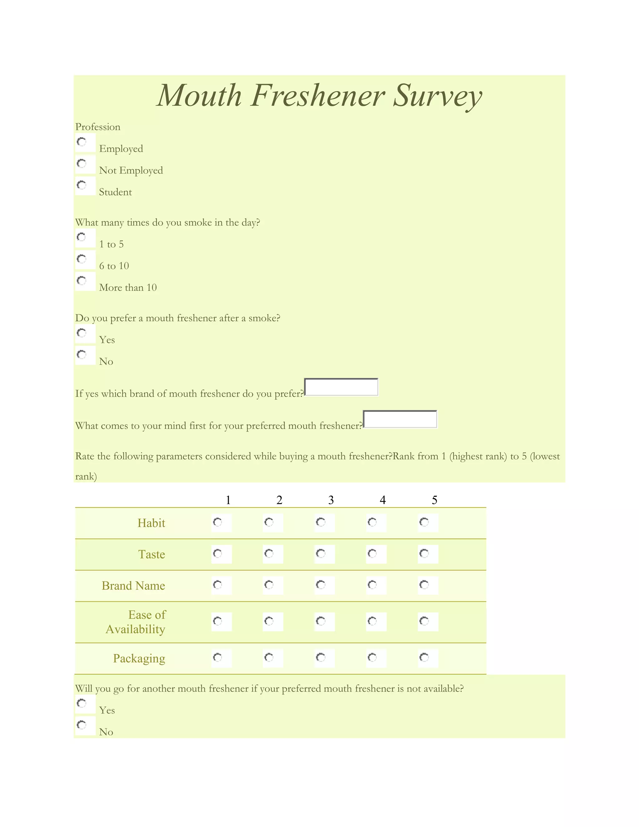 Consumer survey questionnaire | DOCX