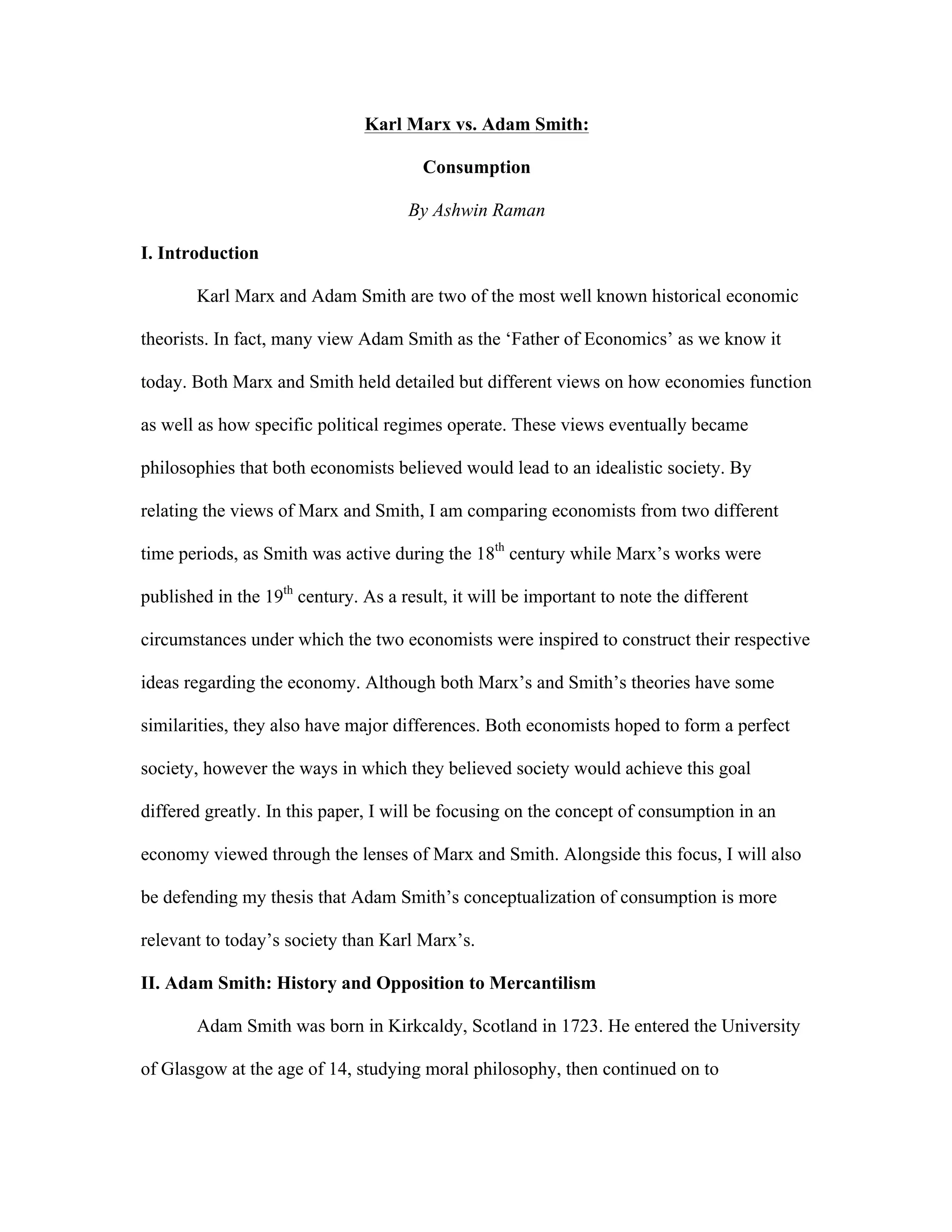 Karl Marx vs. Adam Smith - Consumption | PDF