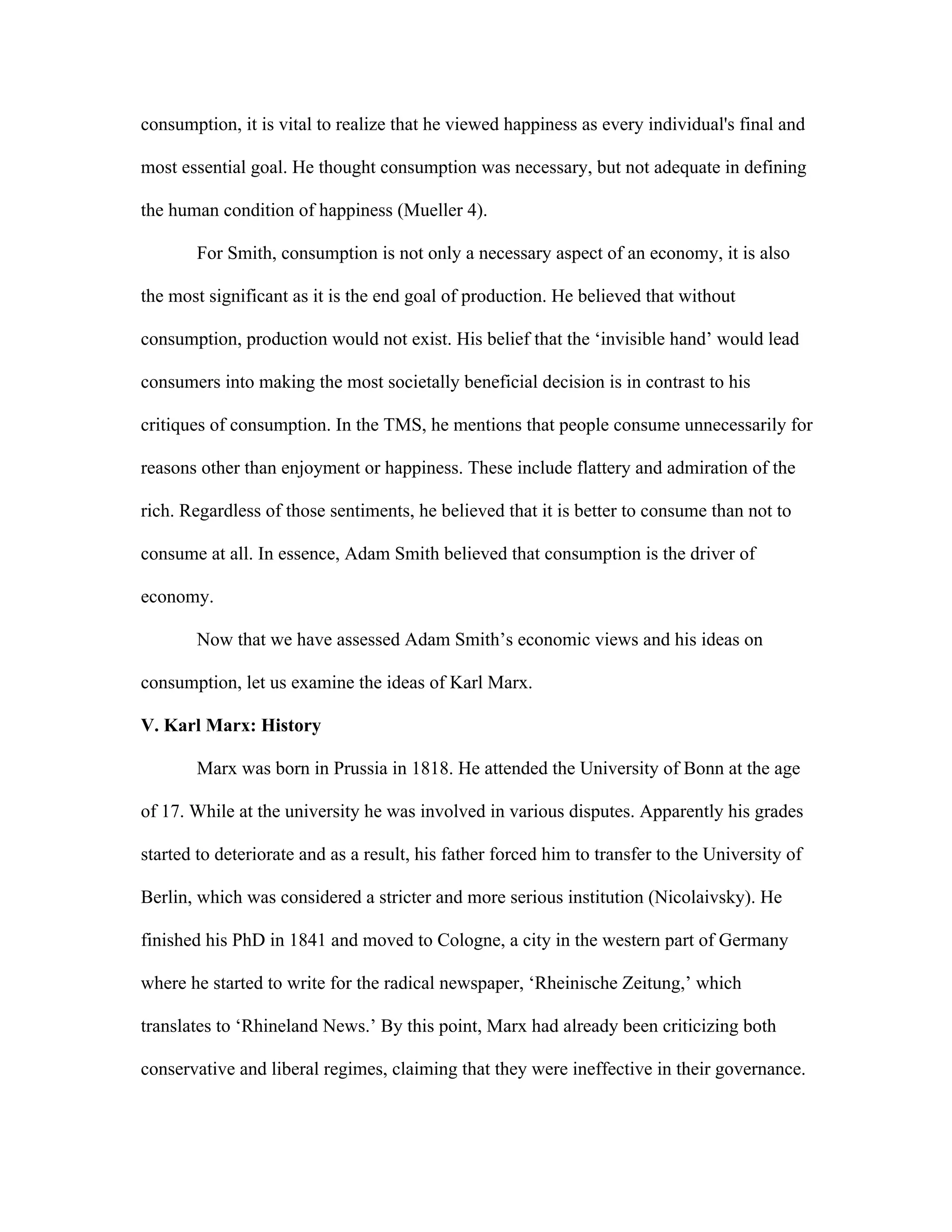 Karl Marx vs. Adam Smith - Consumption | PDF