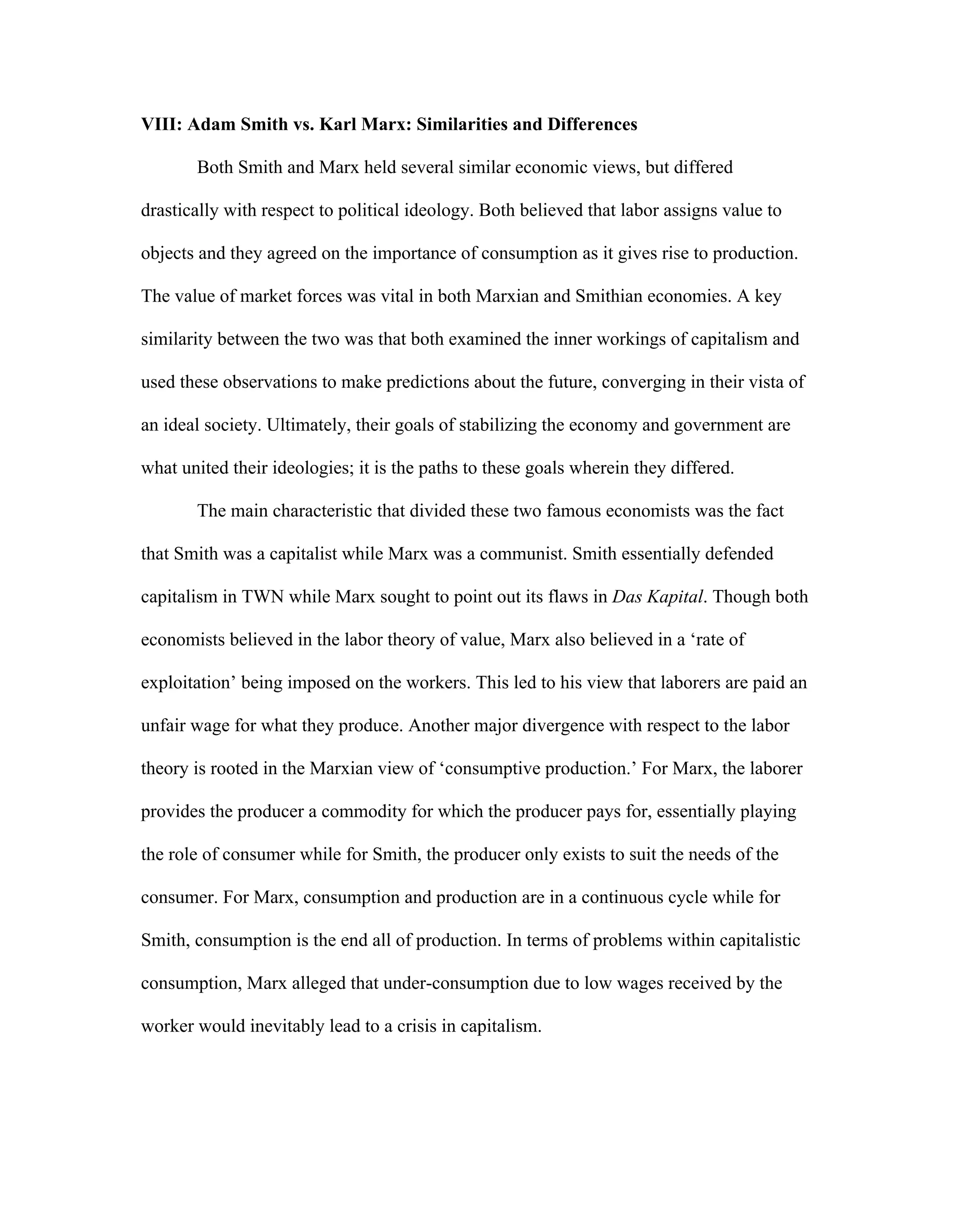 Karl Marx vs. Adam Smith - Consumption | PDF