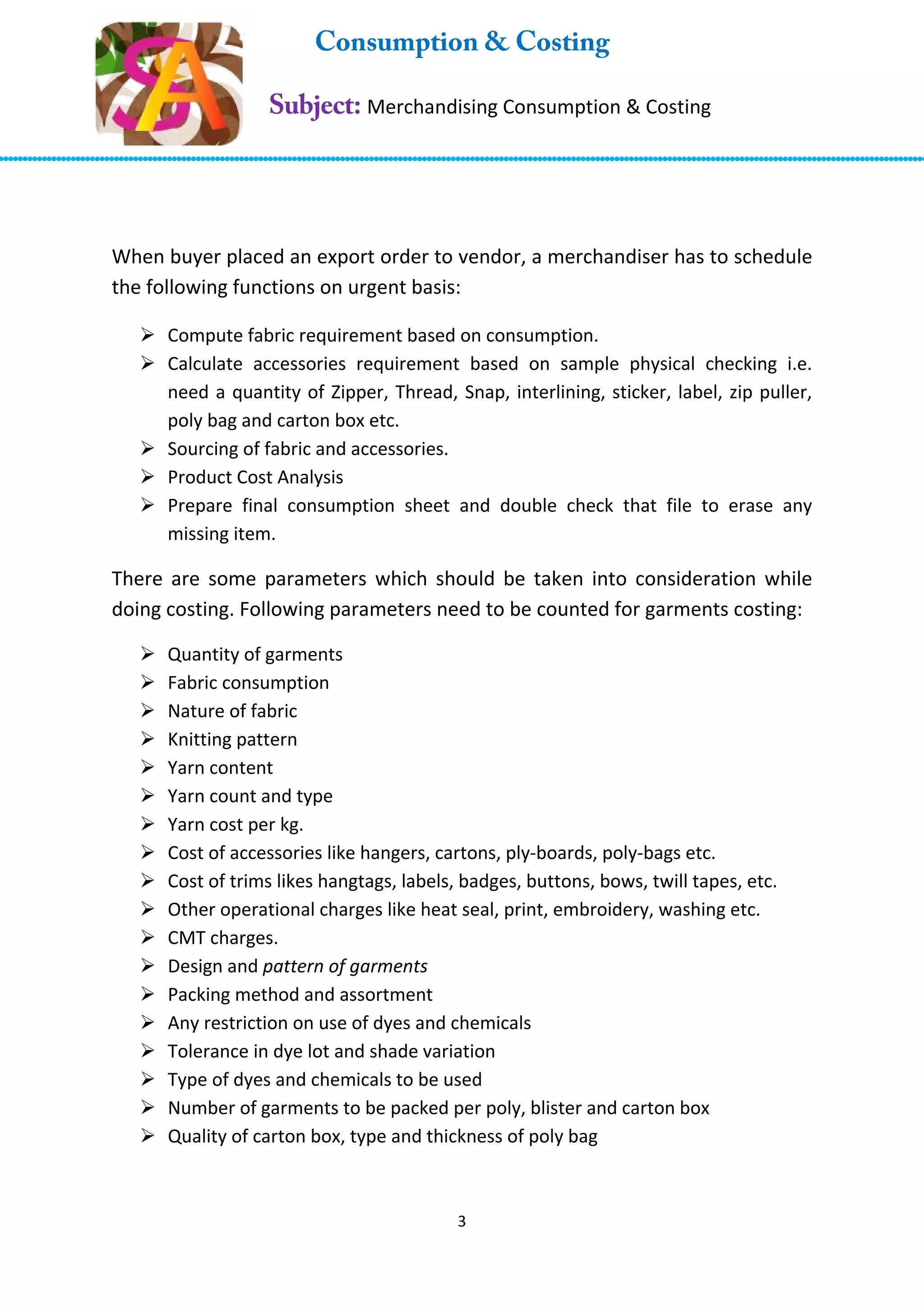 Consumption & costing of Apparels | PDF